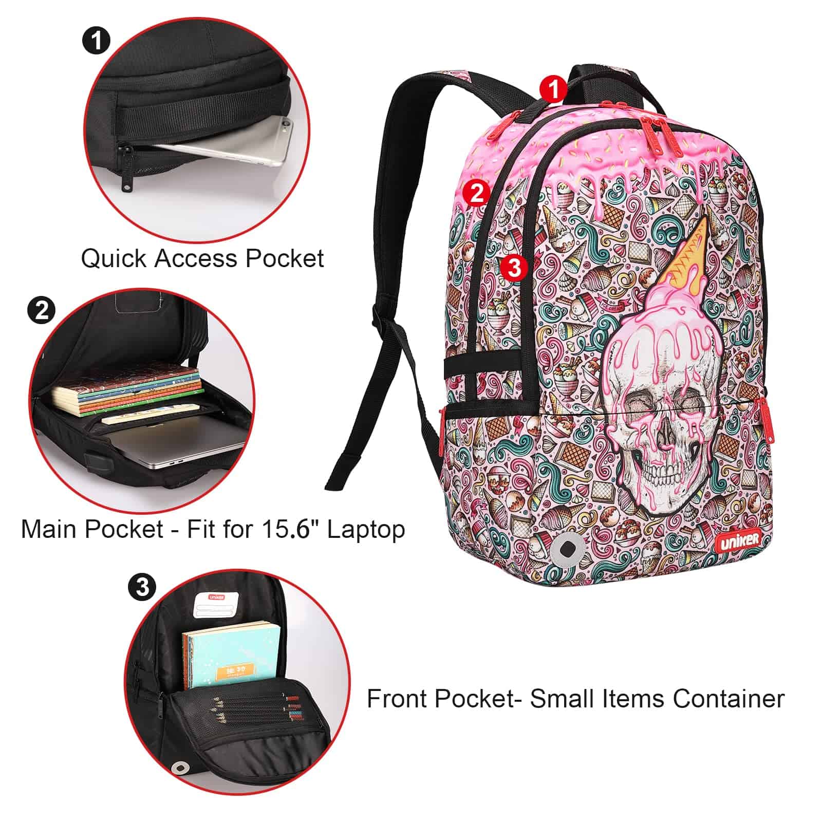 Mochila Graffiti UNIKER, Patrón de Helado, Mochila Escolar – Lapson México
