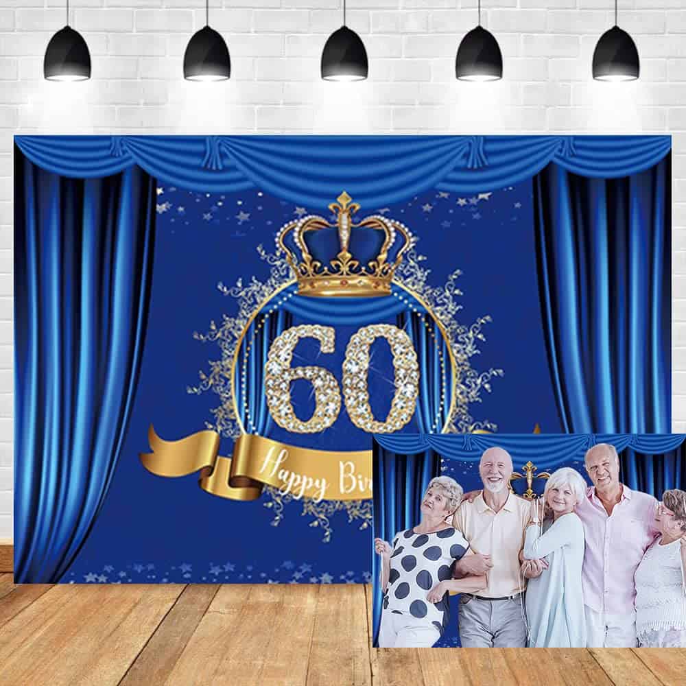 Telón de fondo de feliz cumpleaños número 60 azul cortina – Lapson México